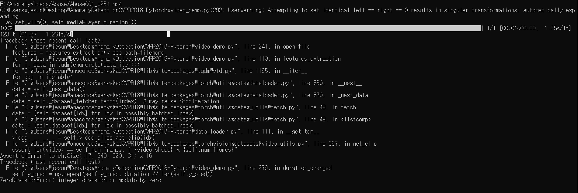 Error during video demo · Issue #115 · ekosman/AnomalyDetectionCVPR2018 ...