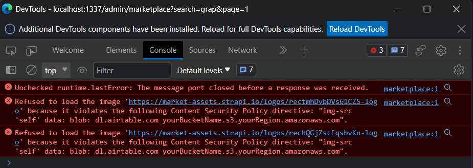 After updating the strapi version, the marketplace page opens with an error. · Issue #16261 ...