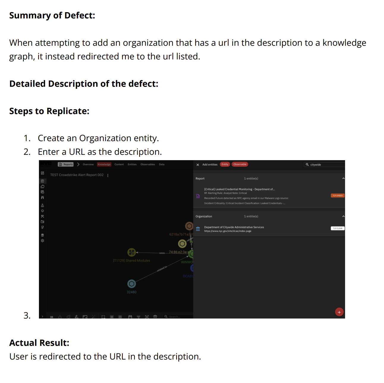 User Is Redirected To The Url In The Description When Adding Organization To A Report · Issue