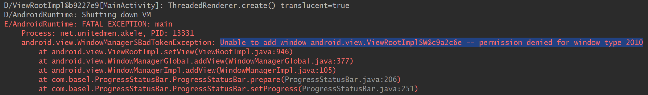 Getting Unable To Add Window Android View Viewrootimpl Permission Denied For Window Type 2010