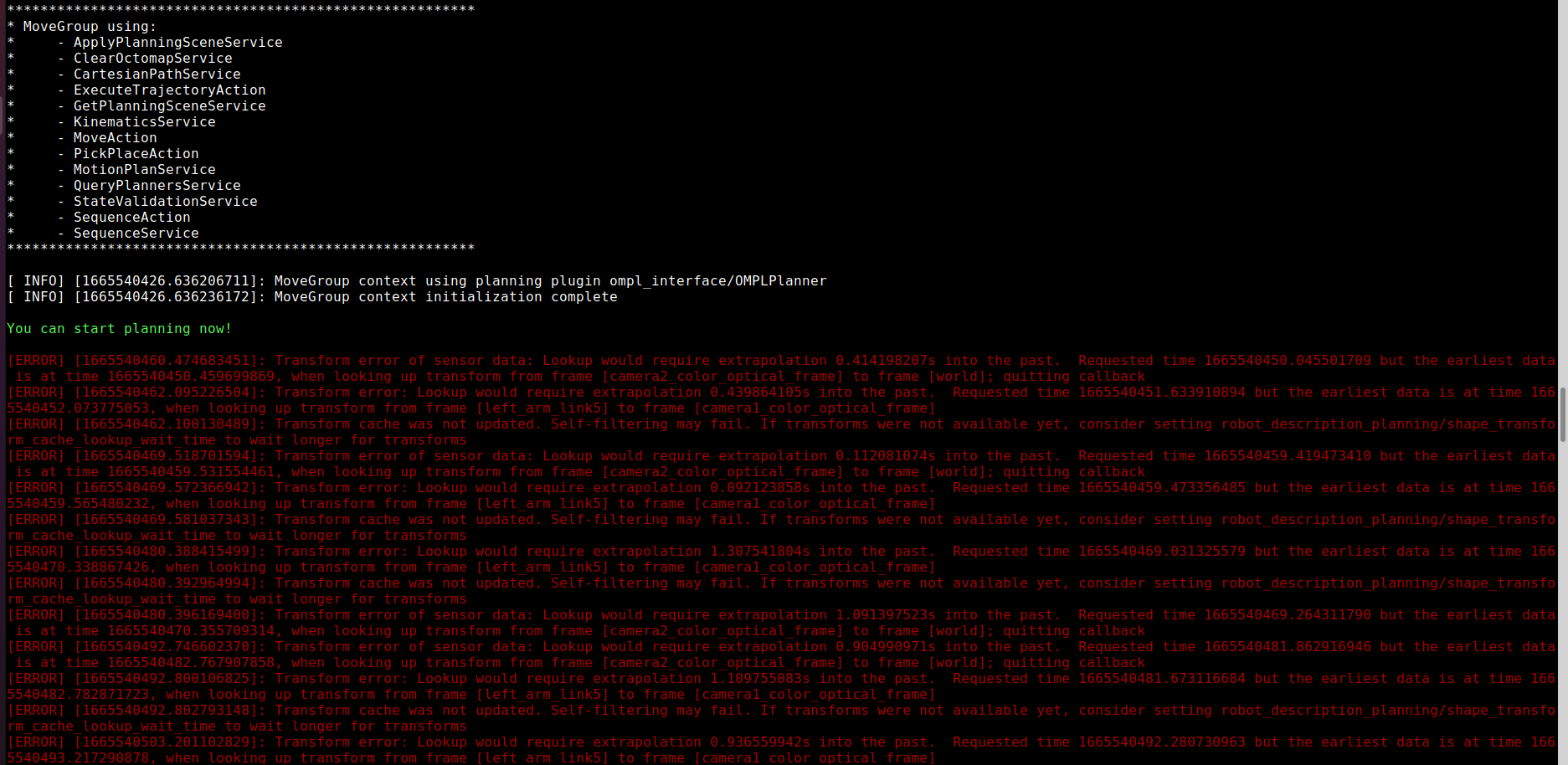 Transform error of sensor data: Lookup would require extrapolation ...