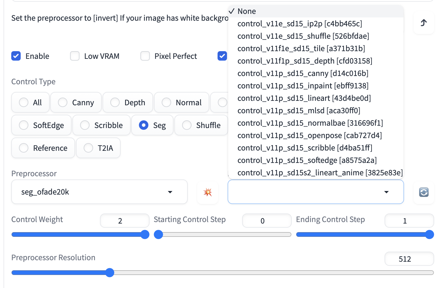 [Bug]: Can't select model on "Seg" section. · Issue #1505 · Mikubill/sd ...