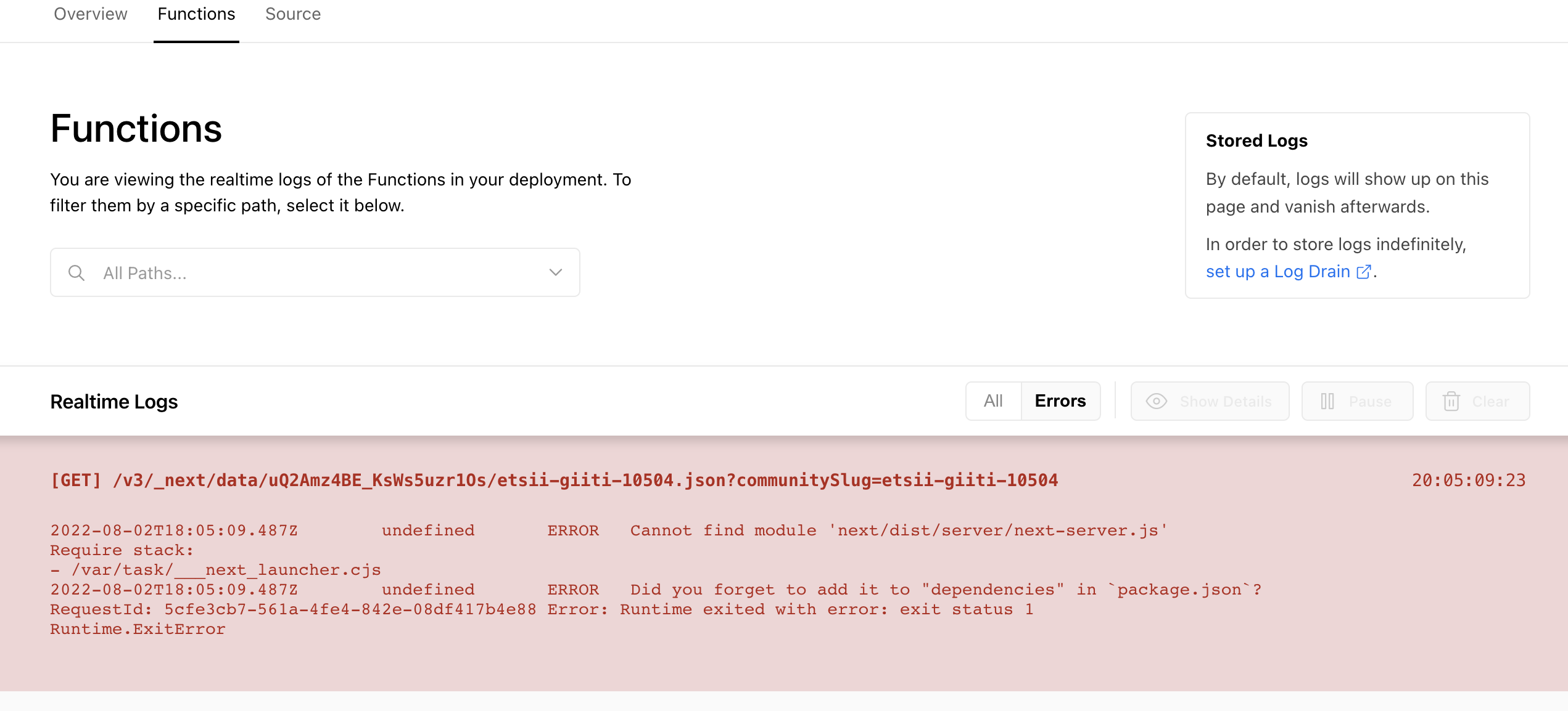 functions output missing `next-server` when using `vercel build` and ... functions output missing `next-server` when using `vercel build` and ...
