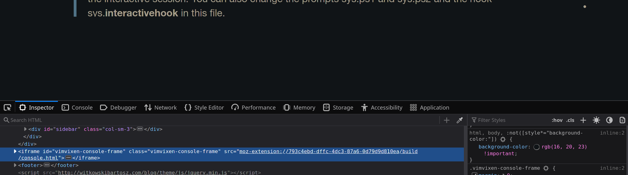 [Bug] Dark footer with Vim Vixen in Static Mode · Issue #7852 · darkreader/darkreader · GitHub