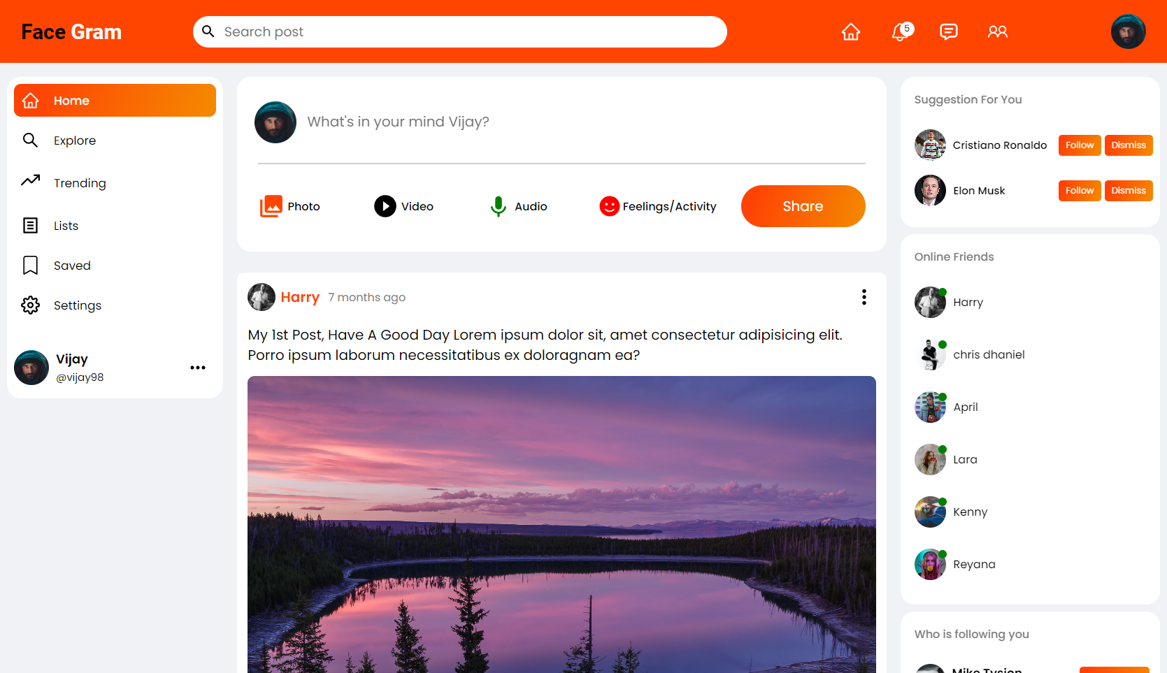 GitHub - iamvijay98/Social-Media-App-Frontend: "FACE GRAM" is a Social ...