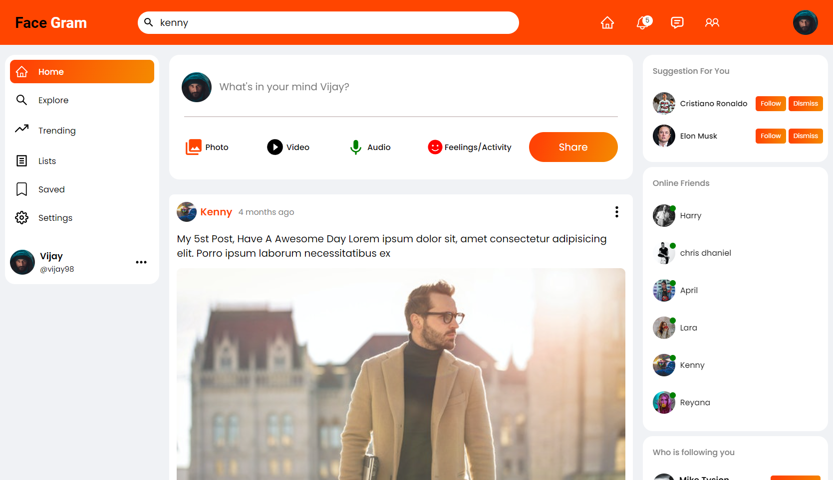 GitHub - iamvijay98/Social-Media-App-Frontend: "FACE GRAM" is a Social ...