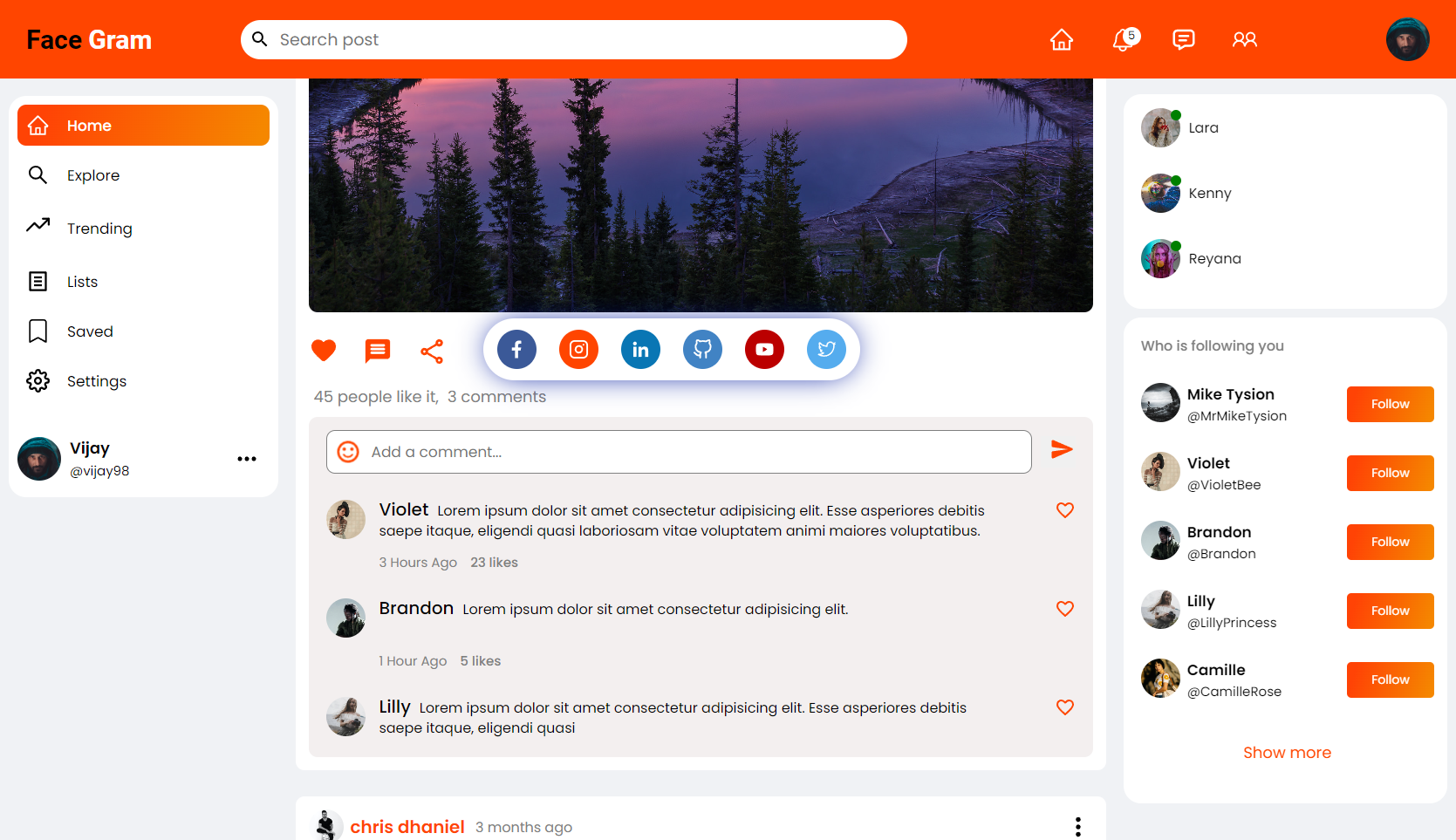 GitHub - iamvijay98/Social-Media-App-Frontend: "FACE GRAM" is a Social media application which ...