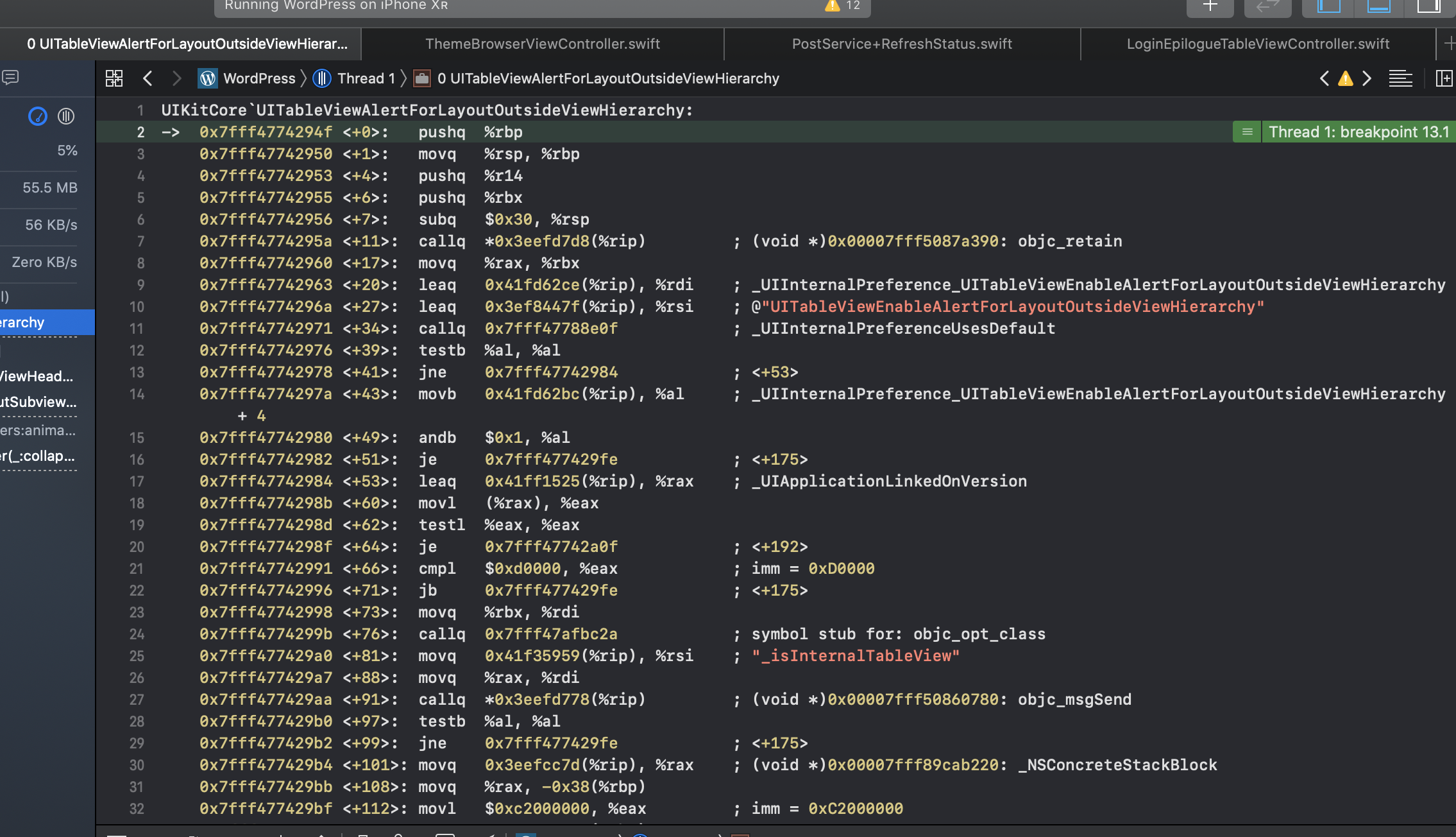 Investigate warning: UITableView was told to layout its visible cells and other contents without ...
