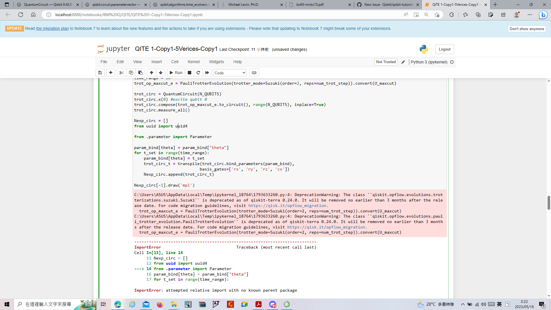 For The Problem In Qiskit Youtube Video Time Evolution With Qiskit Nature And Opflow · Issue