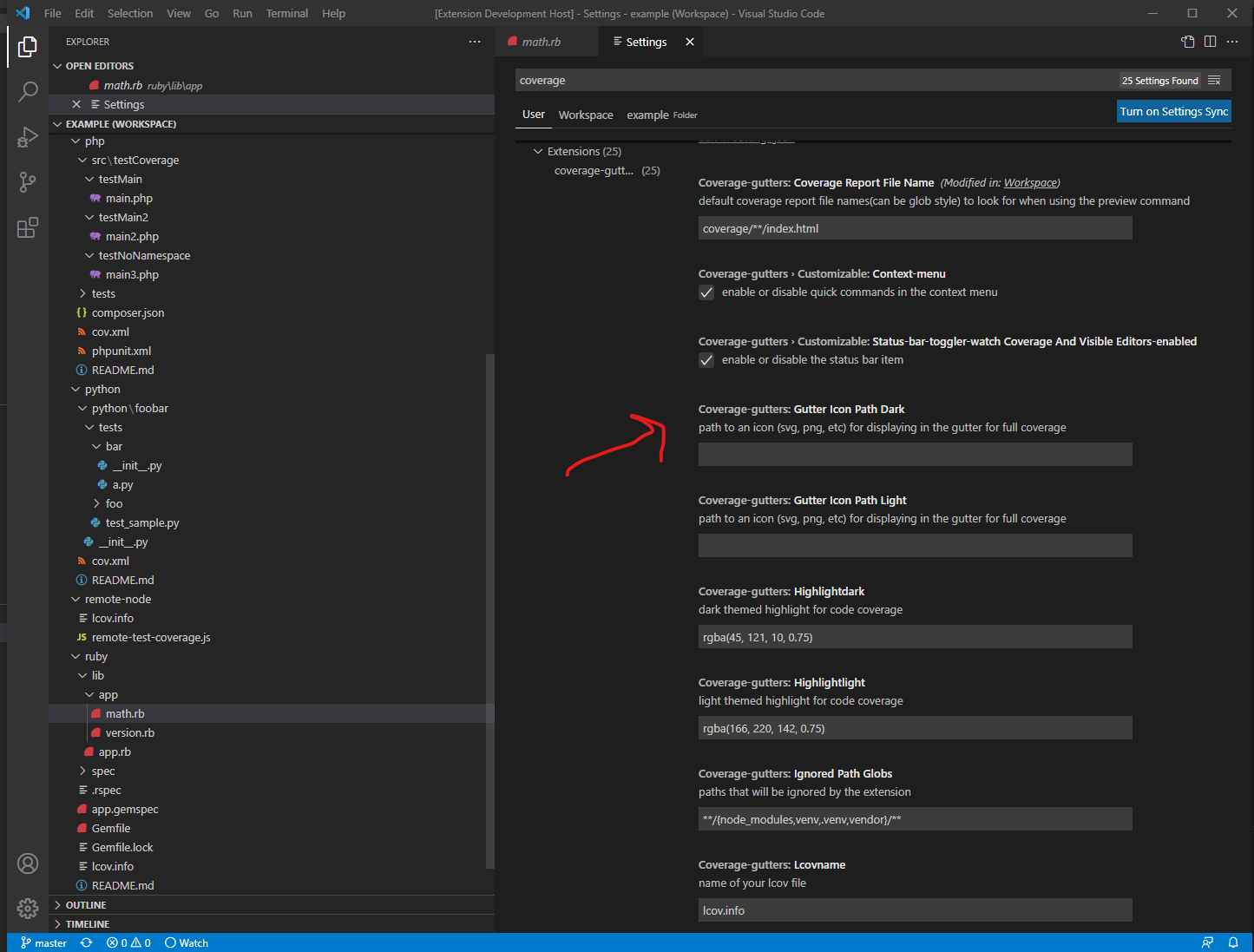 Covered lines green color is not visible in dark mode. · Issue #339 · ryanluker/vscode-coverage ...