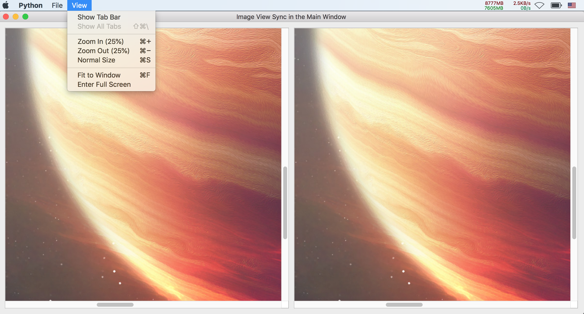 Two Image Synchronous Scrolling In The Window By PyQt5 And Python 3 