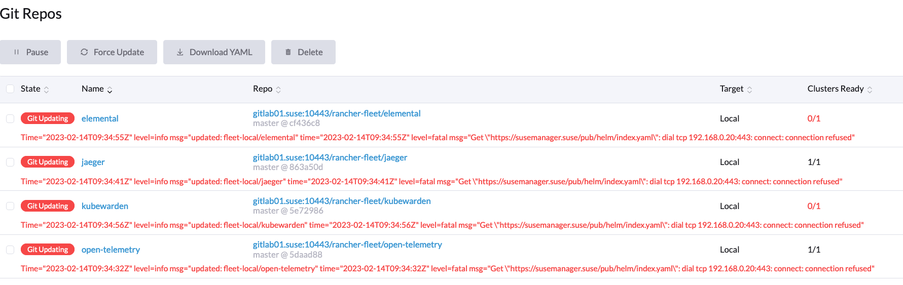 [SURE-7253] Git Repo stuck if helm repo is not reachable · Issue #1387 · rancher/fleet · GitHub
