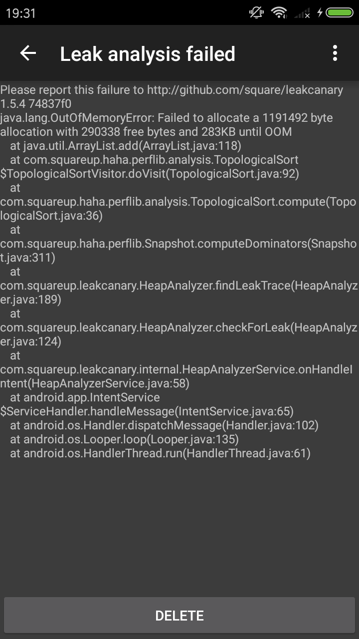 Leak Canary says : Please report this failure to http://github.com/square/leakcanary1.5.4 4837f0 ...