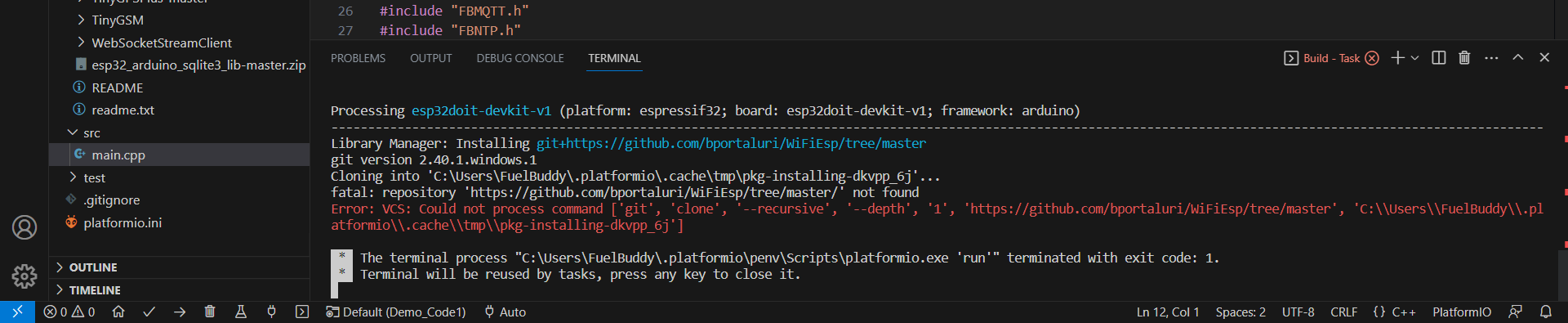 Error Vcs Could Not Process Command Git Clone Recursive Depth 1