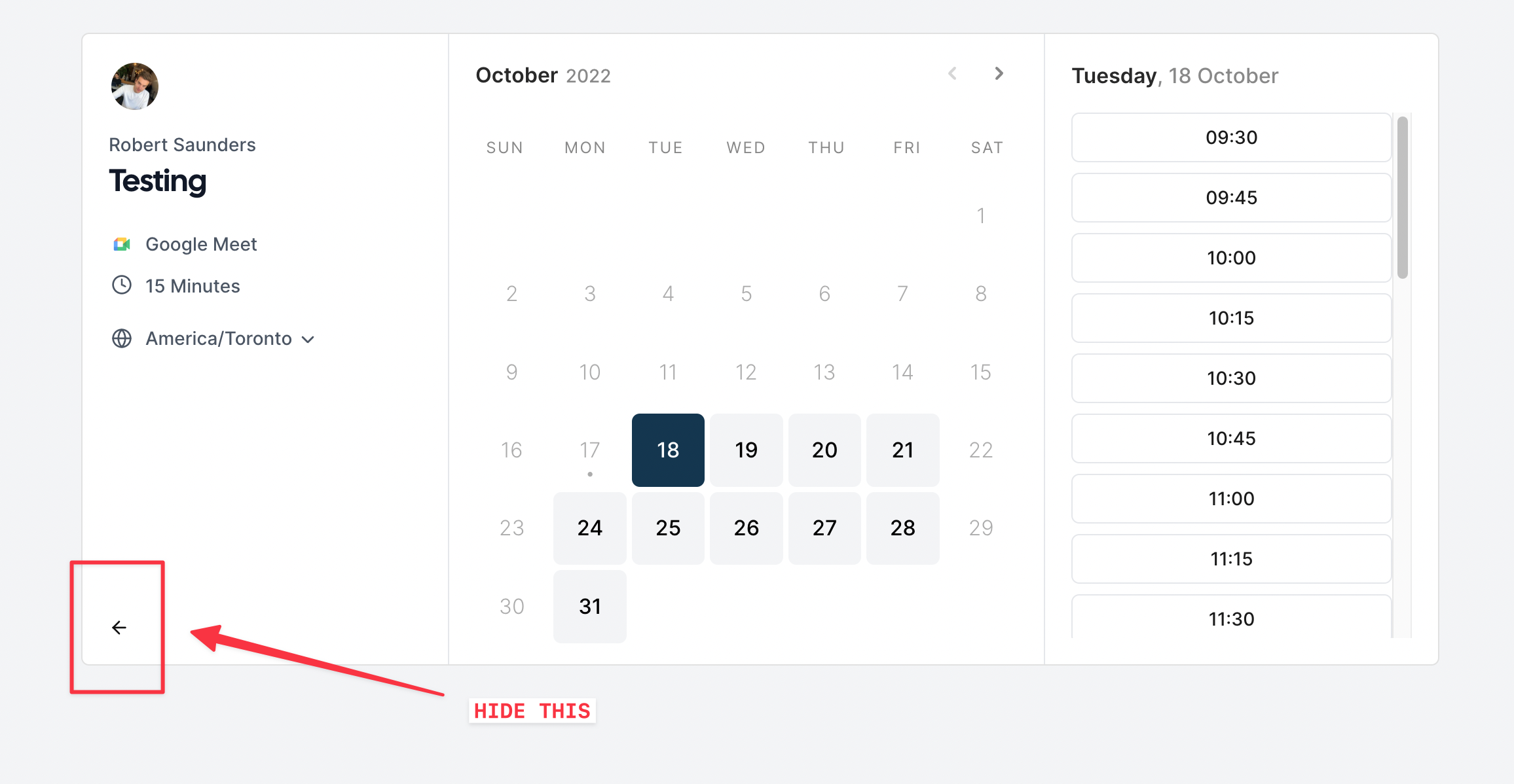 Add ability to hide back button on event type booking page · Issue #5056 · calcom/cal.com · GitHub