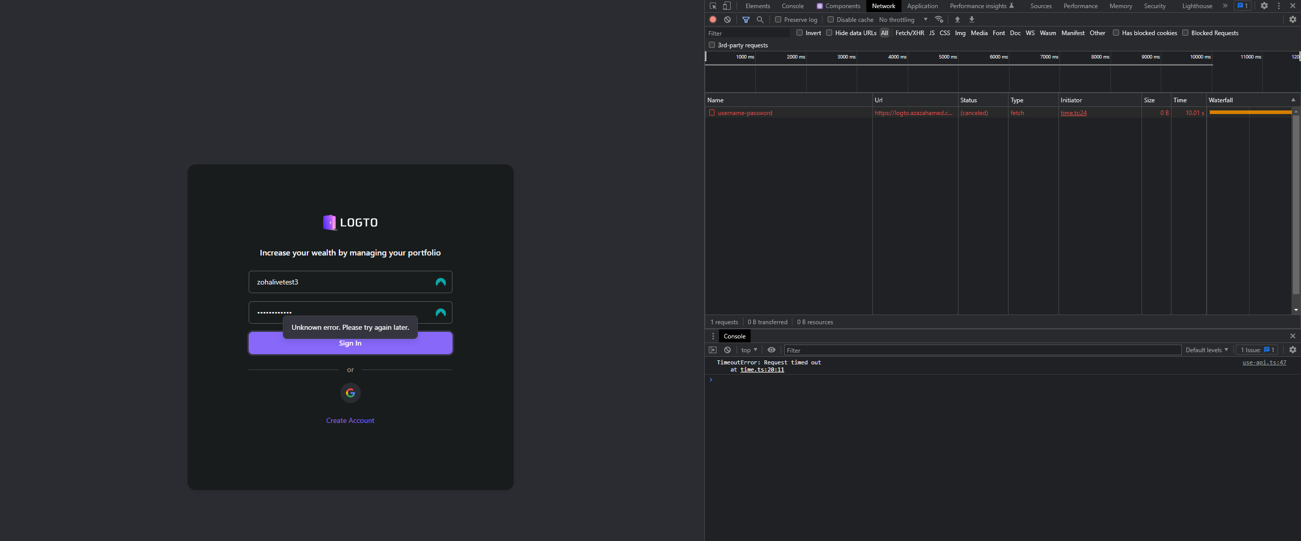 bug: User Creation Error using username and password · Issue #1798 · logto-io/logto · GitHub