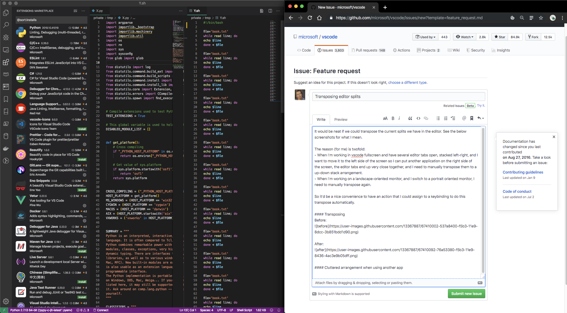 Add action to transpose editor splits · Issue #83168 · microsoft/vscode ...