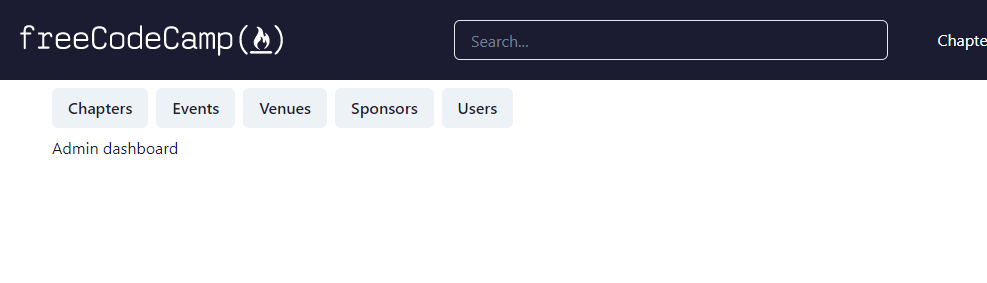 No content displayed initially at dashboard page (except 'Admin ...