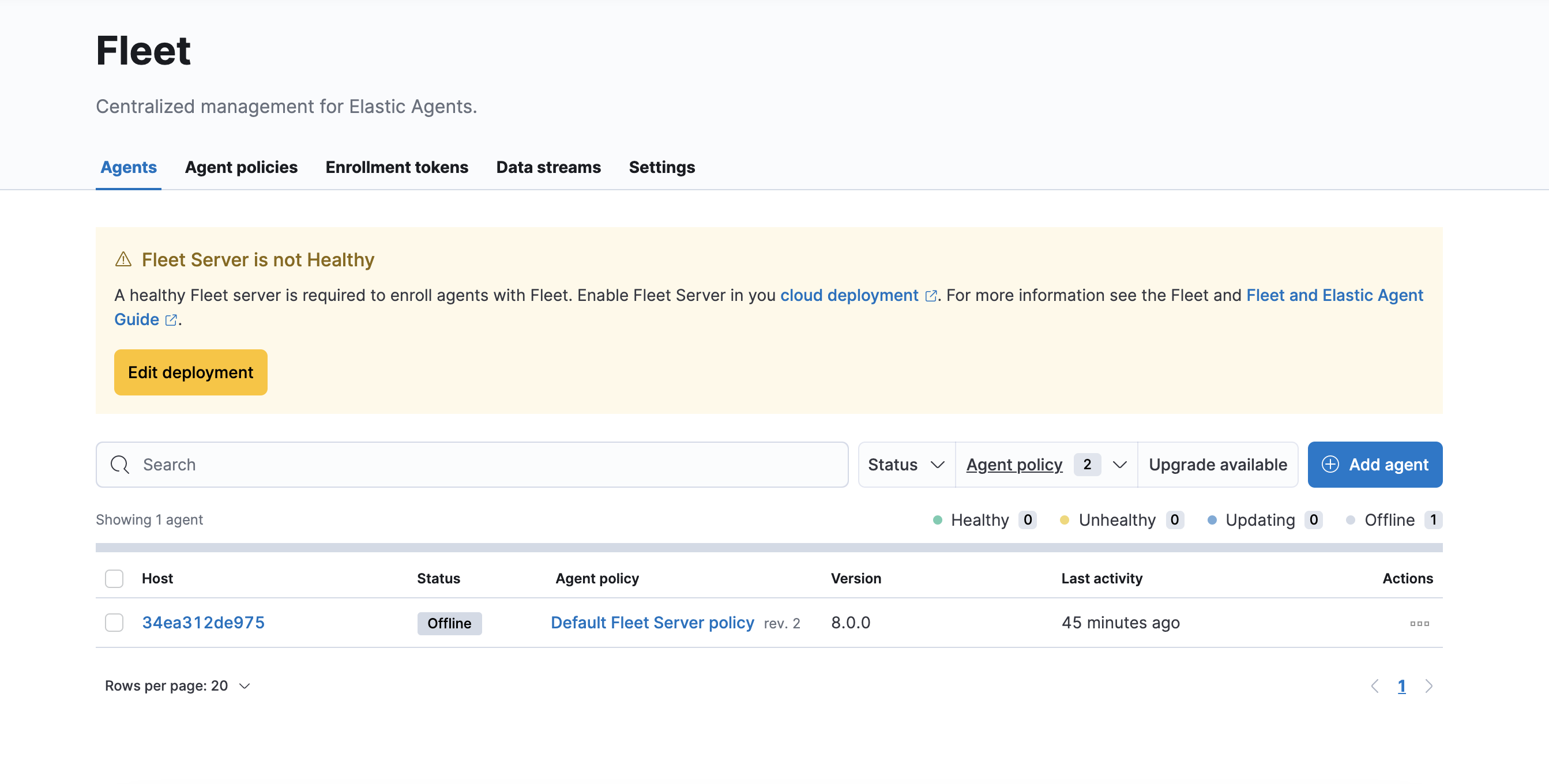 [Fleet] Fleet server setup instructions do not show if there is an unenrolled Fleet Server agent ...