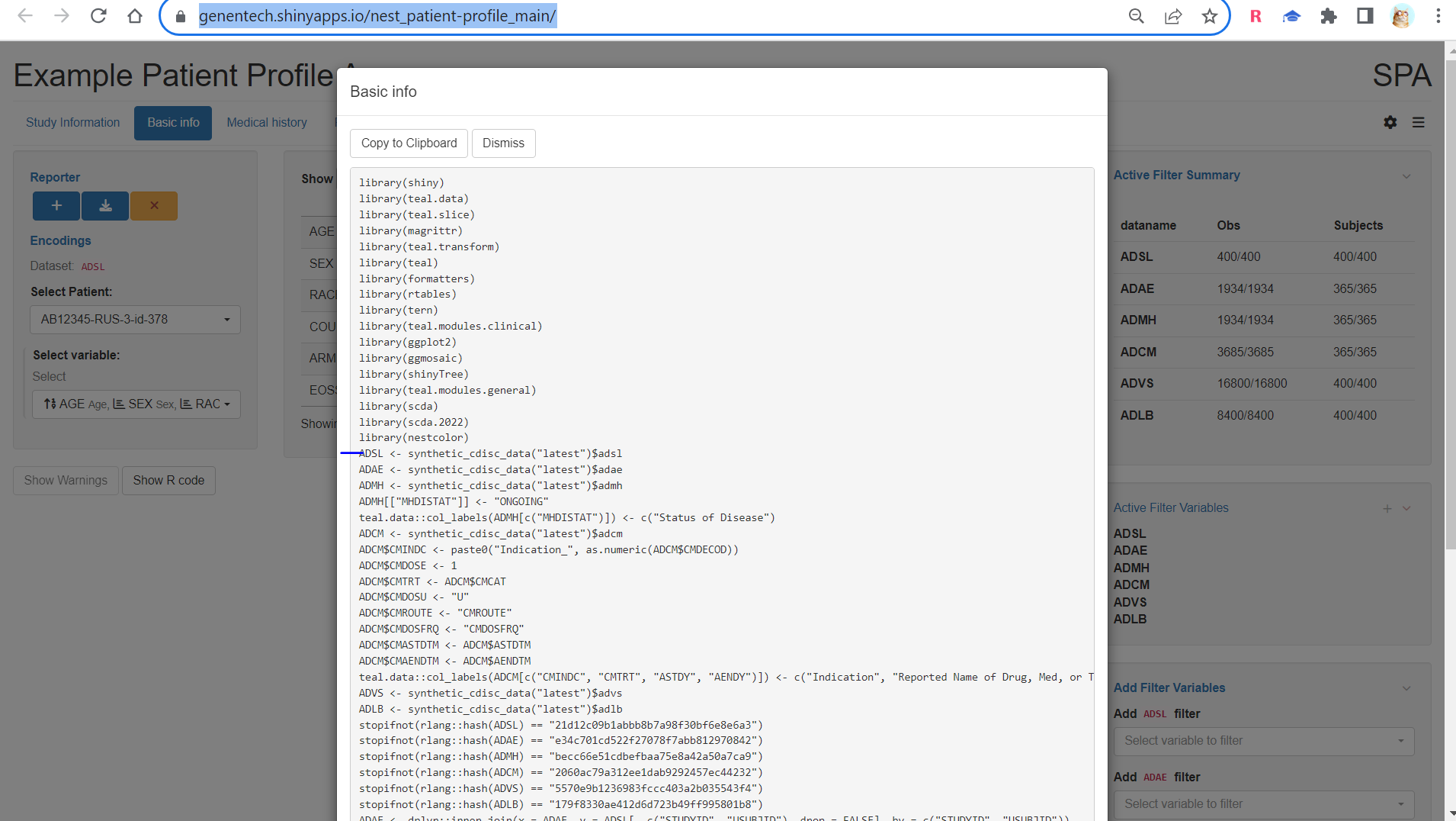 [question] [teal Modules Clinical] Should We Show Code For All Possible Datasets In The App If