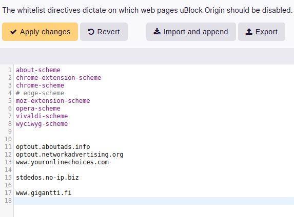 Allow saving newlines in whitelist · Issue #1097 · uBlockOrigin/uBlock-issues · GitHub