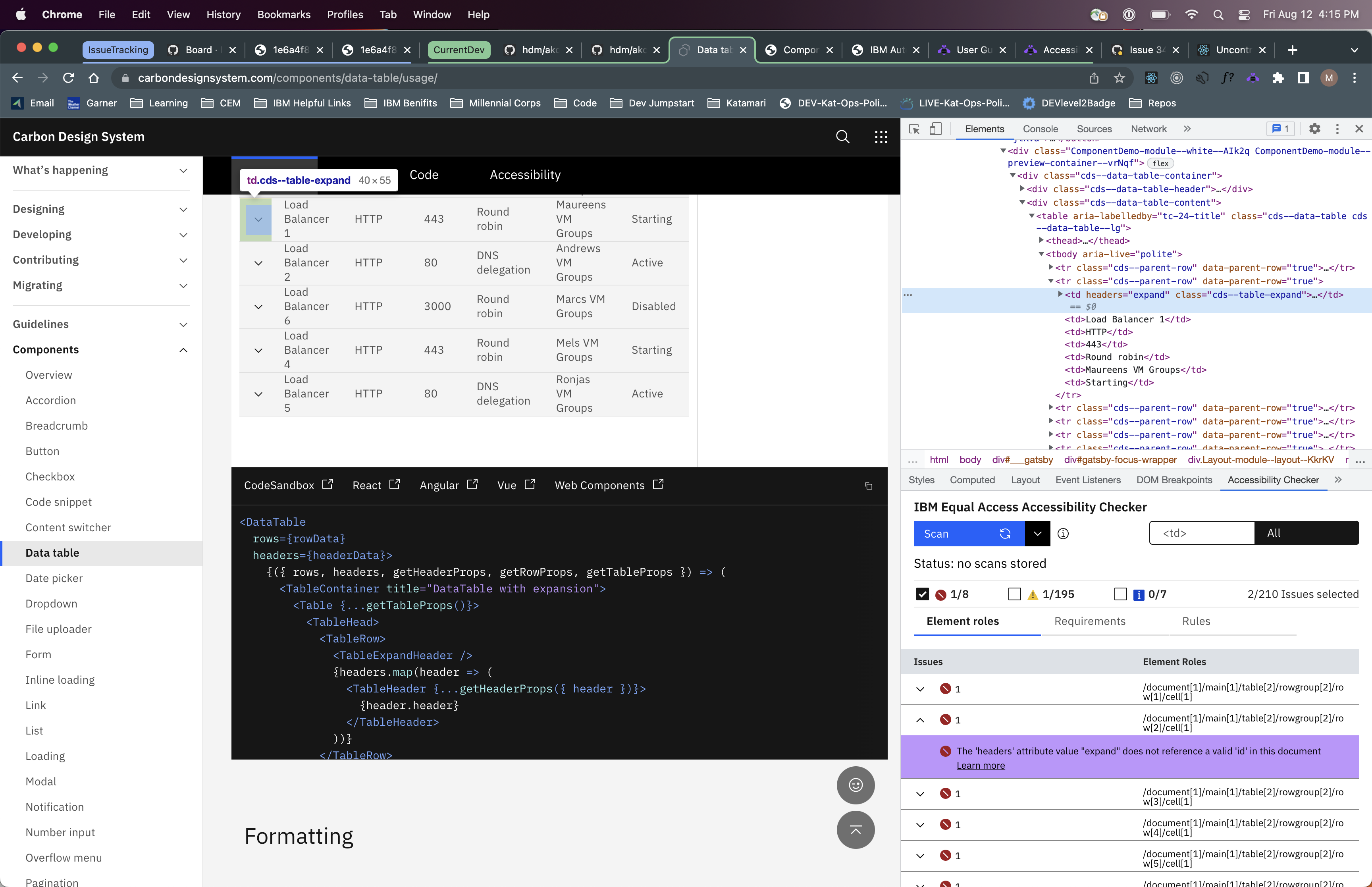 [a11y]: Data table may be missing some id elements that may affect ...