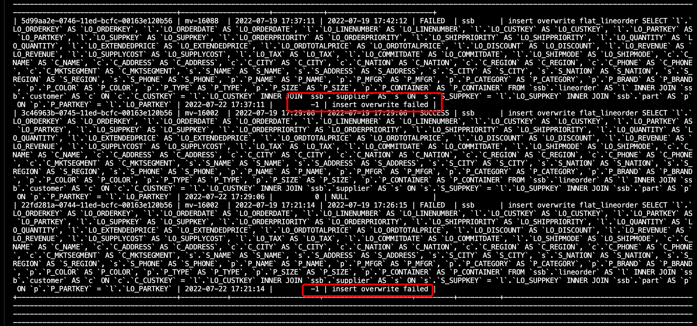 Bug The Error Message Is Missed When Refresh Materialized View Task Failed · Issue 8691