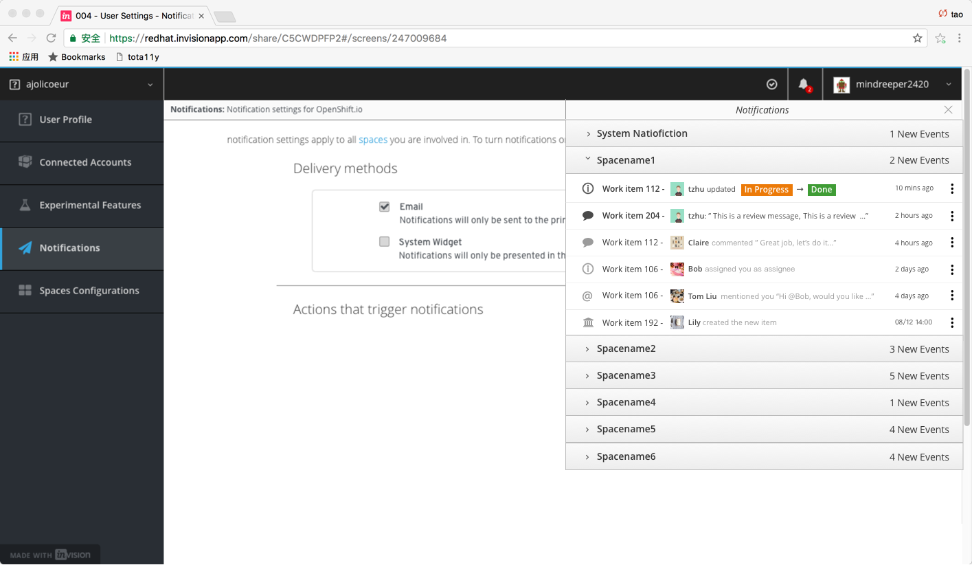 WIREFRAMES: Notifications · Issue #432 · fabric8-ui/fabric8-ux · GitHub