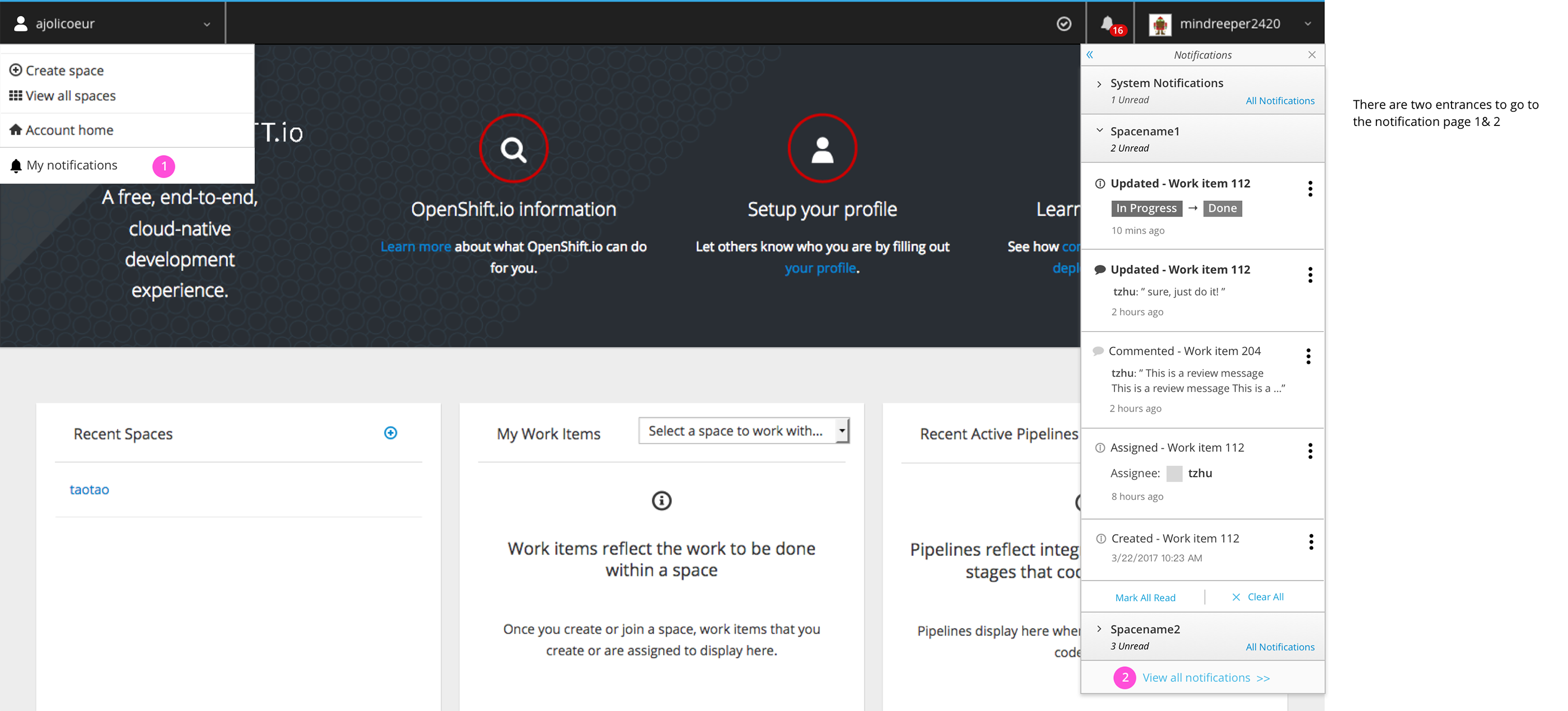 WIREFRAMES: Notifications · Issue #432 · fabric8-ui/fabric8-ux · GitHub