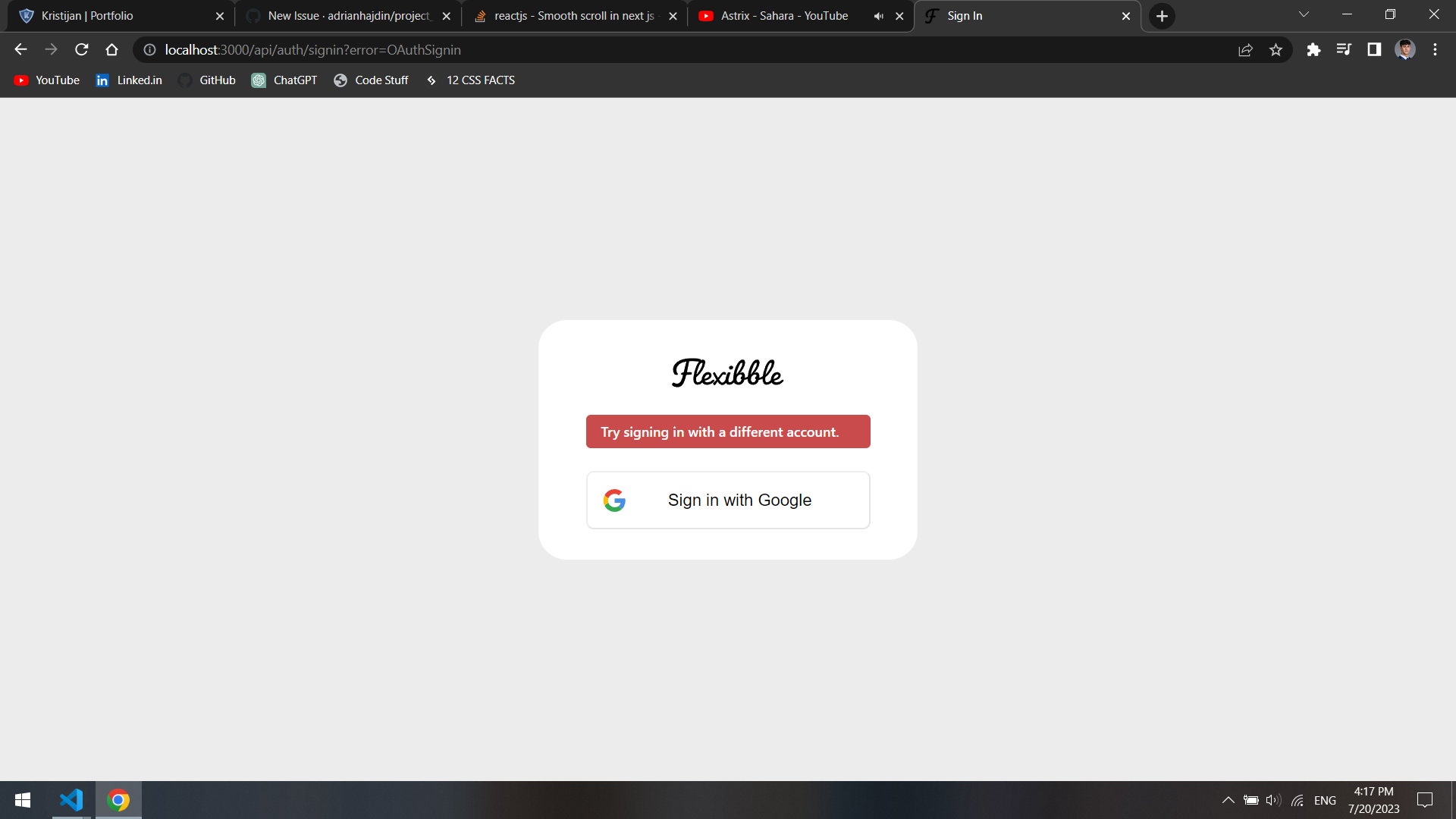 Try signing in with a different account. · Issue #22 · adrianhajdin/project_nextjs13_flexibble ...