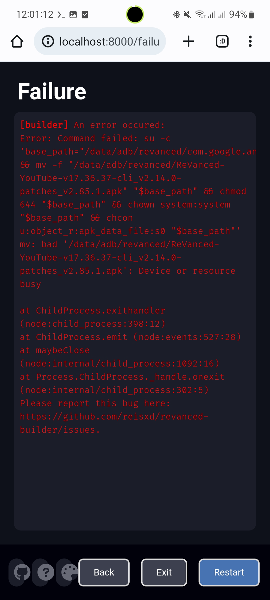 Command failed "su -c ..." · Issue #517 · reisxd/revanced-builder · GitHub