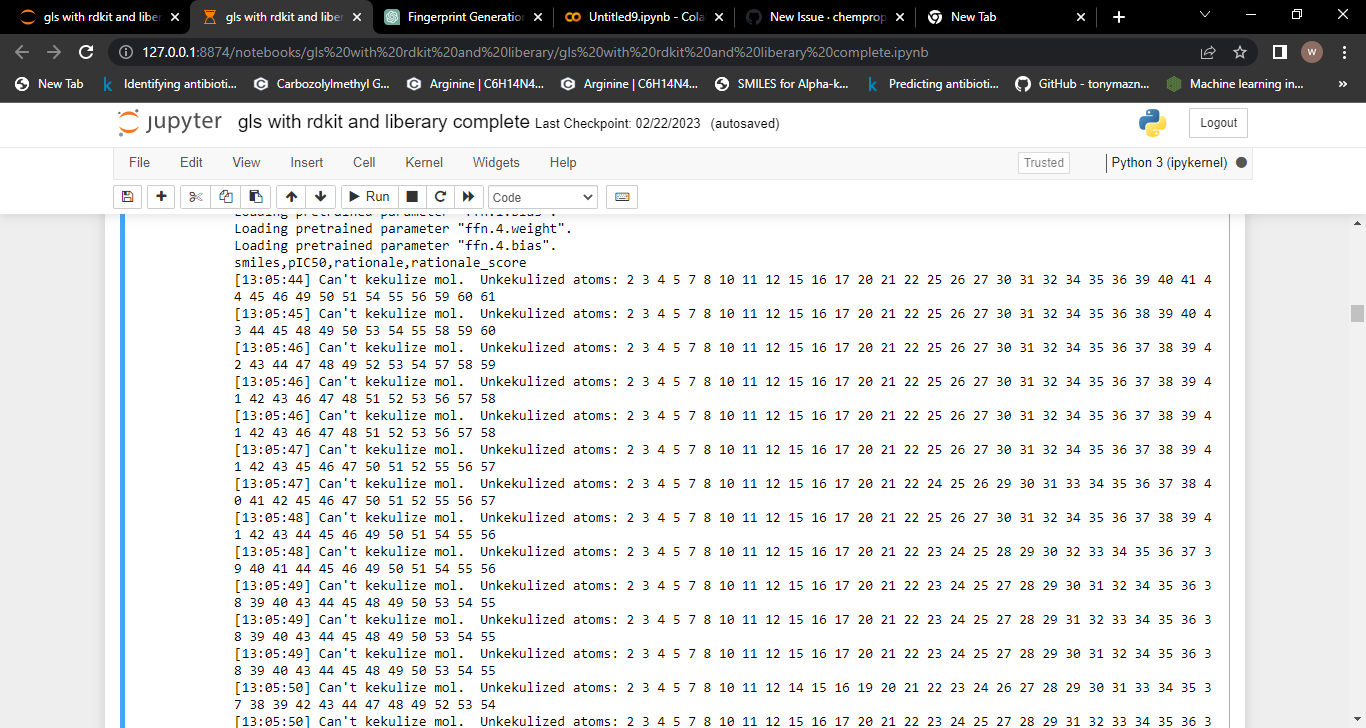 [QUESTION]: Can't kekulize mol. Unkekulized atoms · Issue #397 · chemprop/chemprop · GitHub