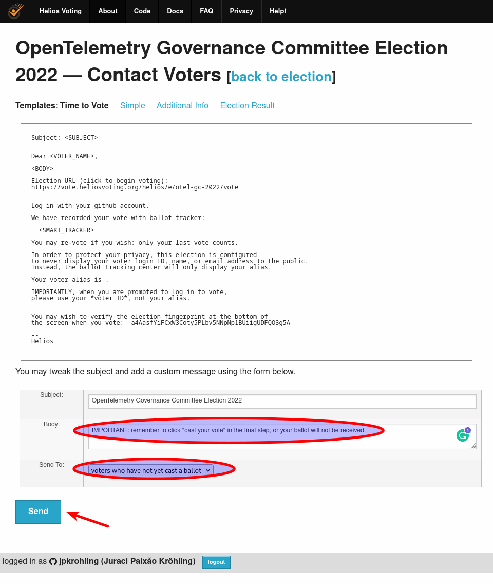 Send the first email via Helios to the eligible voters · Issue #1270 · open-telemetry/community ...
