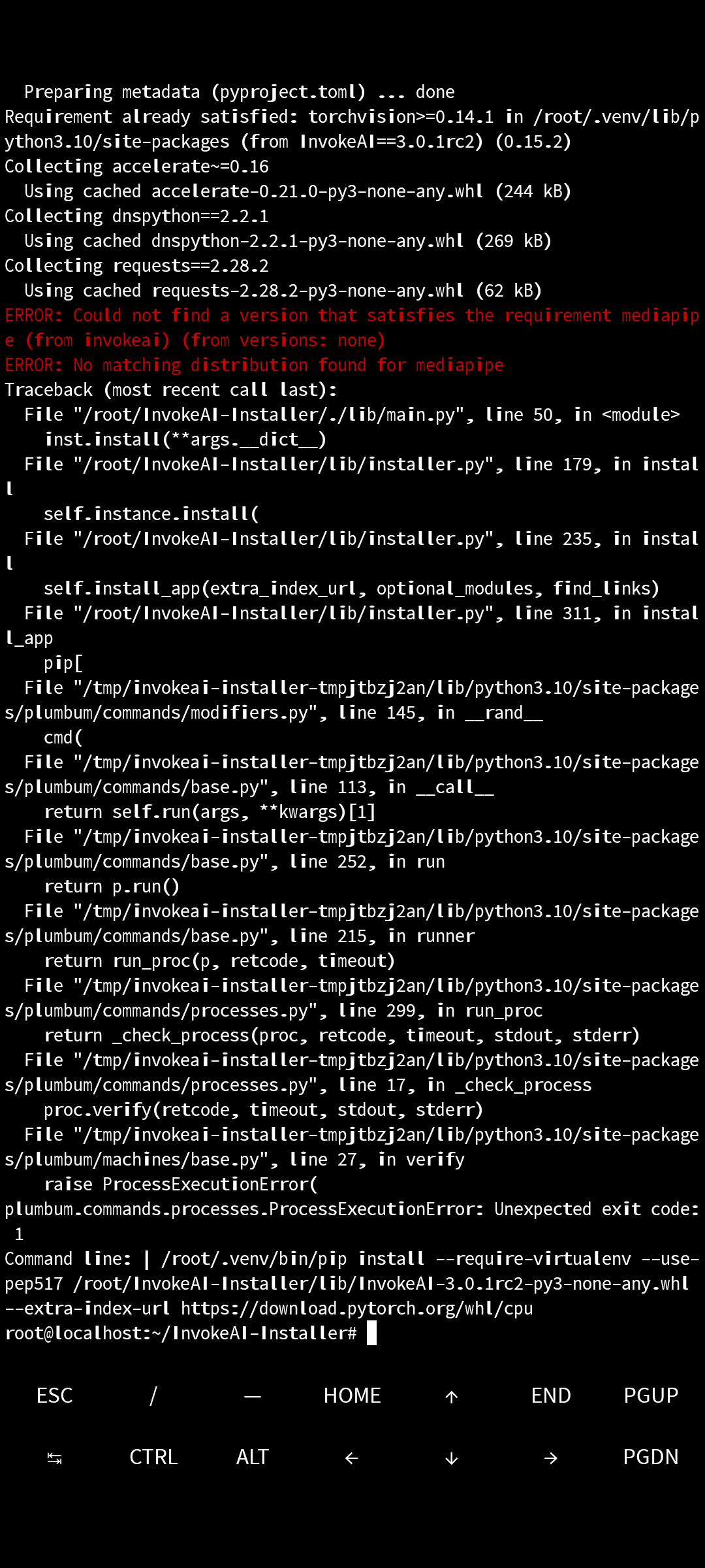 [bug]: ERROR: Could not find a version that satisfies the requirement mediapipe (from invokeai ...