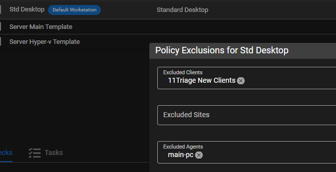 Automation Manager - Policy Exclusions for Excluded agents not removing checks/tasks. · Issue ...