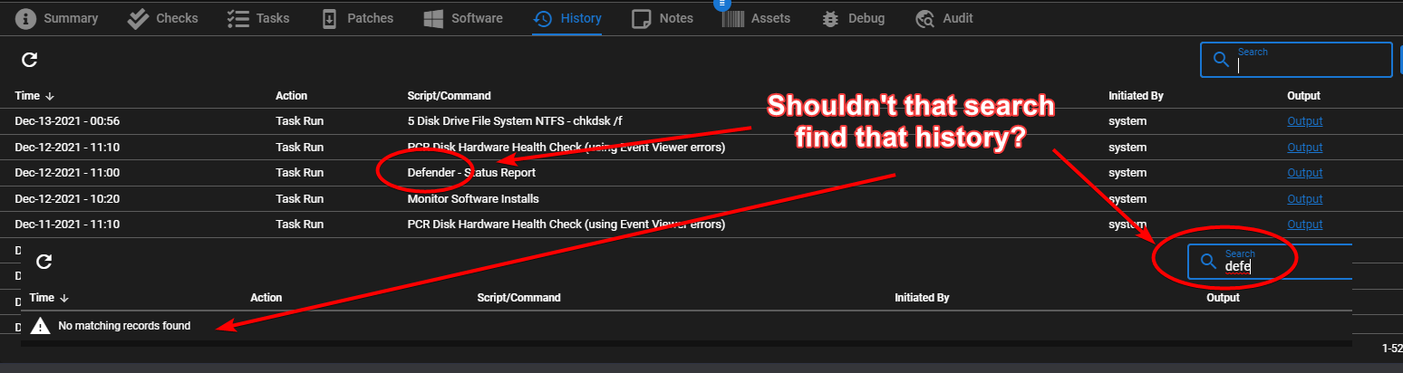 Under agent history tab | Search not matching items · Issue #859 · amidaware/tacticalrmm · GitHub