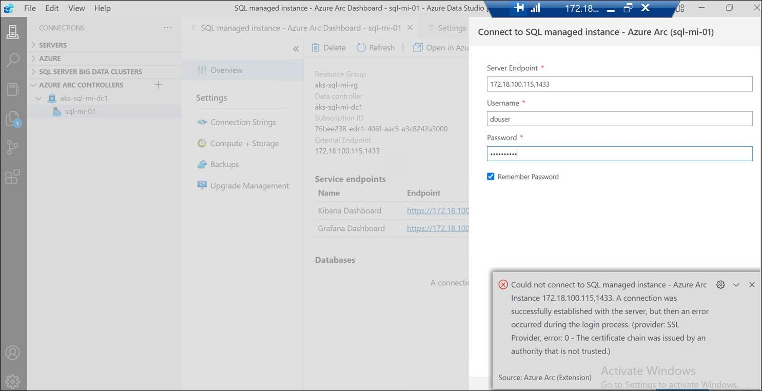Unable to manage Arc SQL MI database from Azure Data Studio(ADS) · Issue #21703 · microsoft ...
