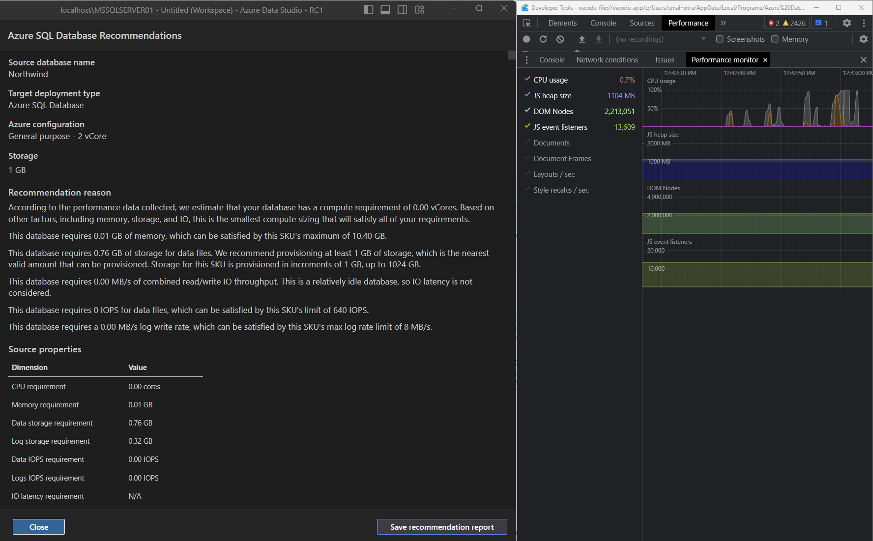 Azure Data Studio is getting hanged while trying to see SQL SKU recommendation list. · Issue ...