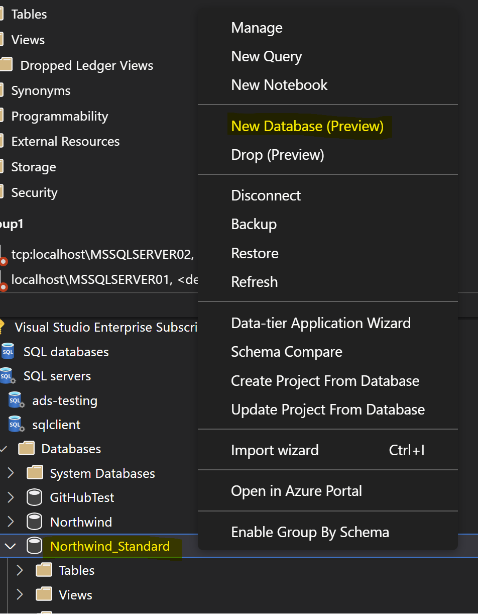 New Database context menu shows when right clicking database in OE · Issue #24391 · microsoft ...