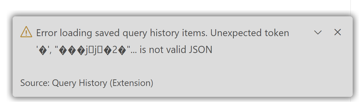 Error deserializing stored query history items · Issue #24737 · microsoft/azuredatastudio · GitHub