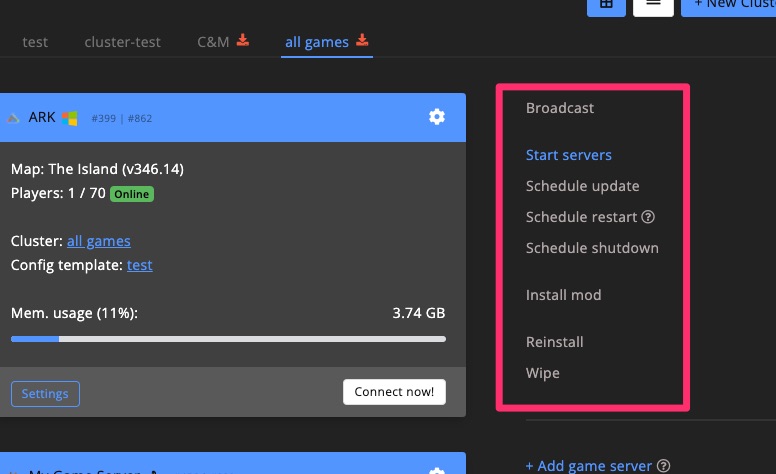 Enable Dropdown for Start/Update/Shutdown for servers on "Game Servers" tab · gameserverapp ...