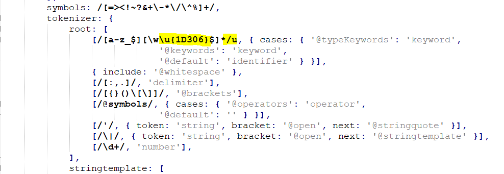 Support for Unicode-aware regular expressions in Monaco Monarch language definitions · Issue ...