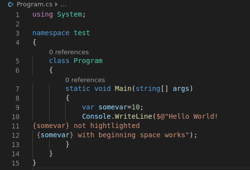 Syntax highlighting not proper in interpolated multiline string · Issue #162 · dotnet/csharp ...