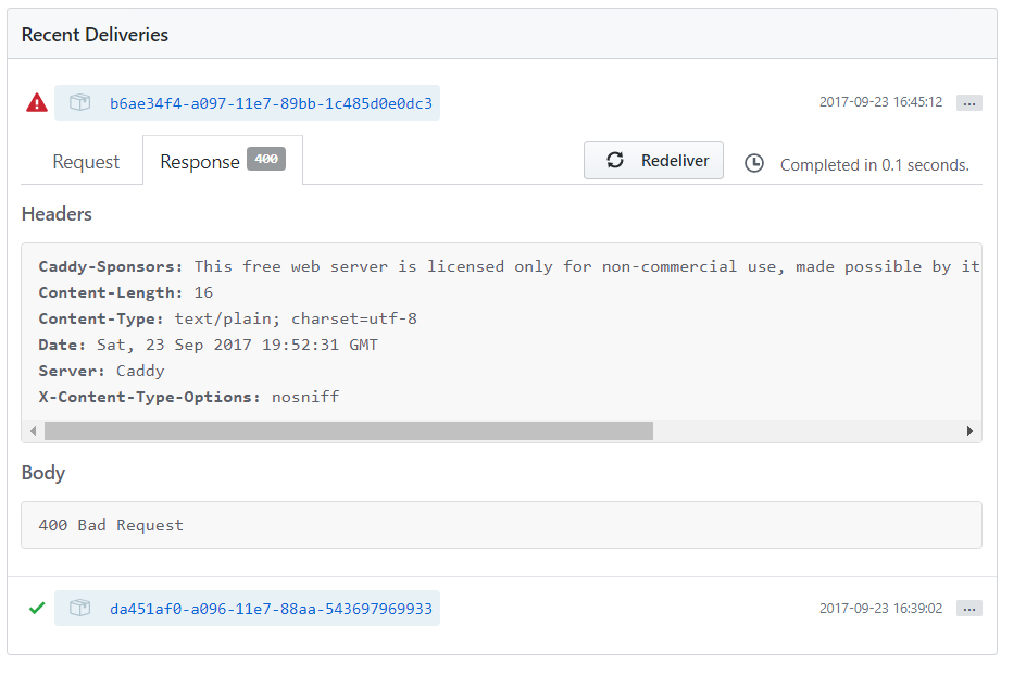 Webhook - Bad Request 400 · Issue #78 · abiosoft/caddy-git · GitHub