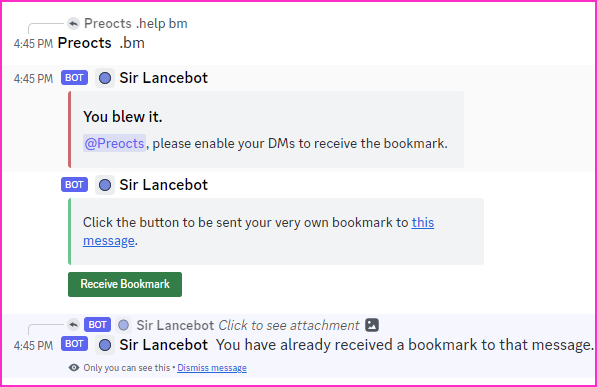 Bookmark command registers success even when DMs are blocked · Issue #1179 · python-discord/sir ...