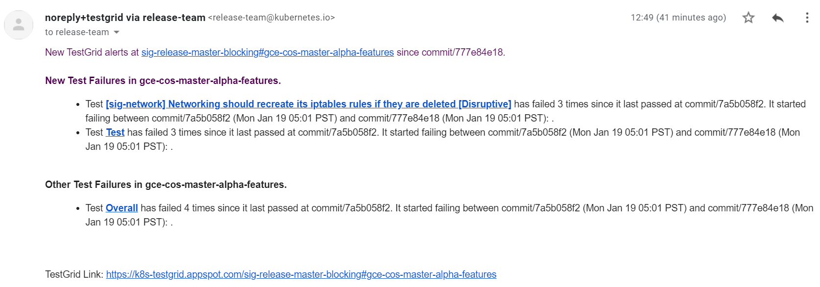 Email alerts for failing tests always have the datetime Mon Jan 19 5 ...