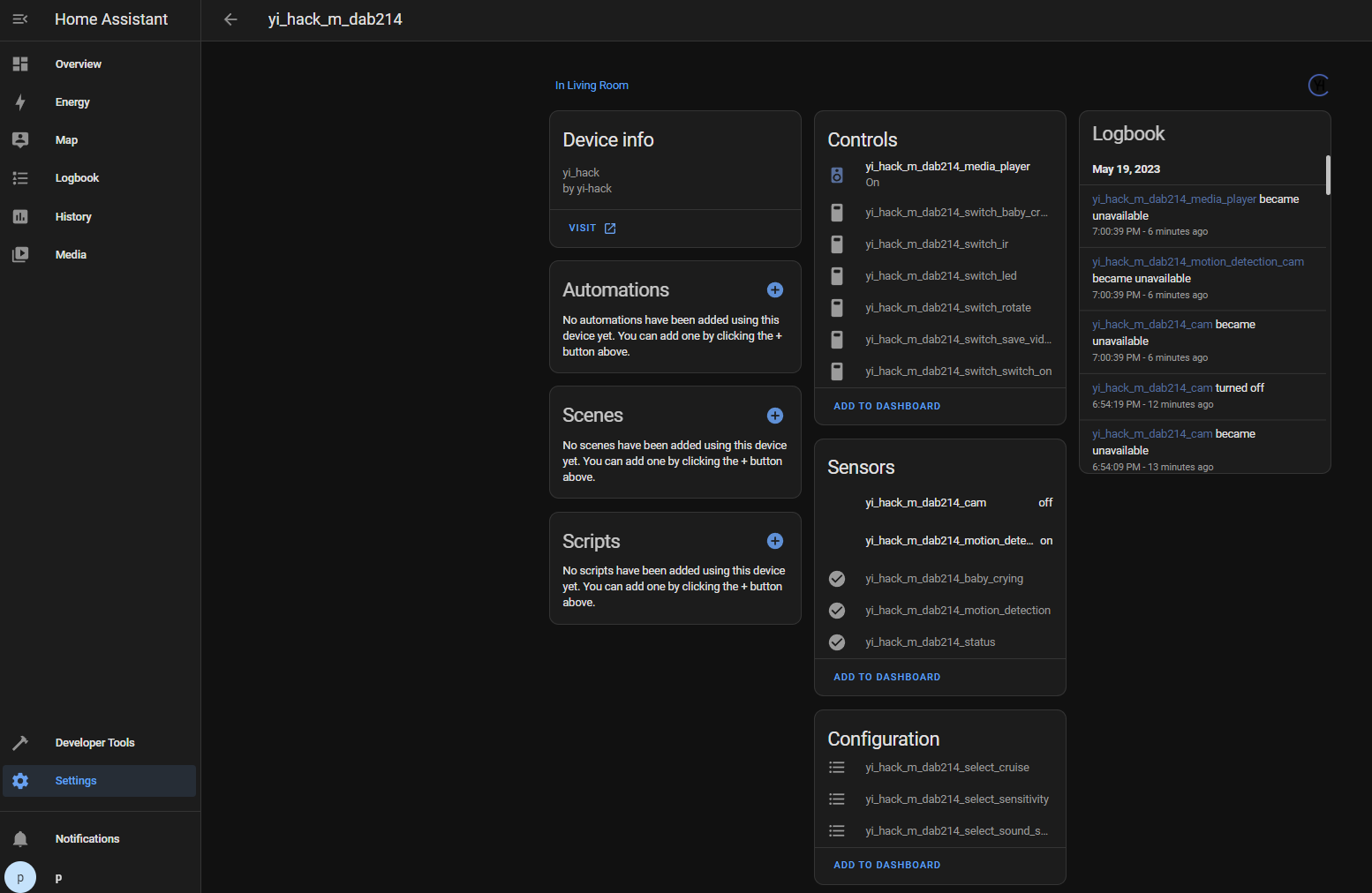 Cam device and entities disabled in Home Assistant · Issue #127 · roleoroleo/yi-hack_ha ...