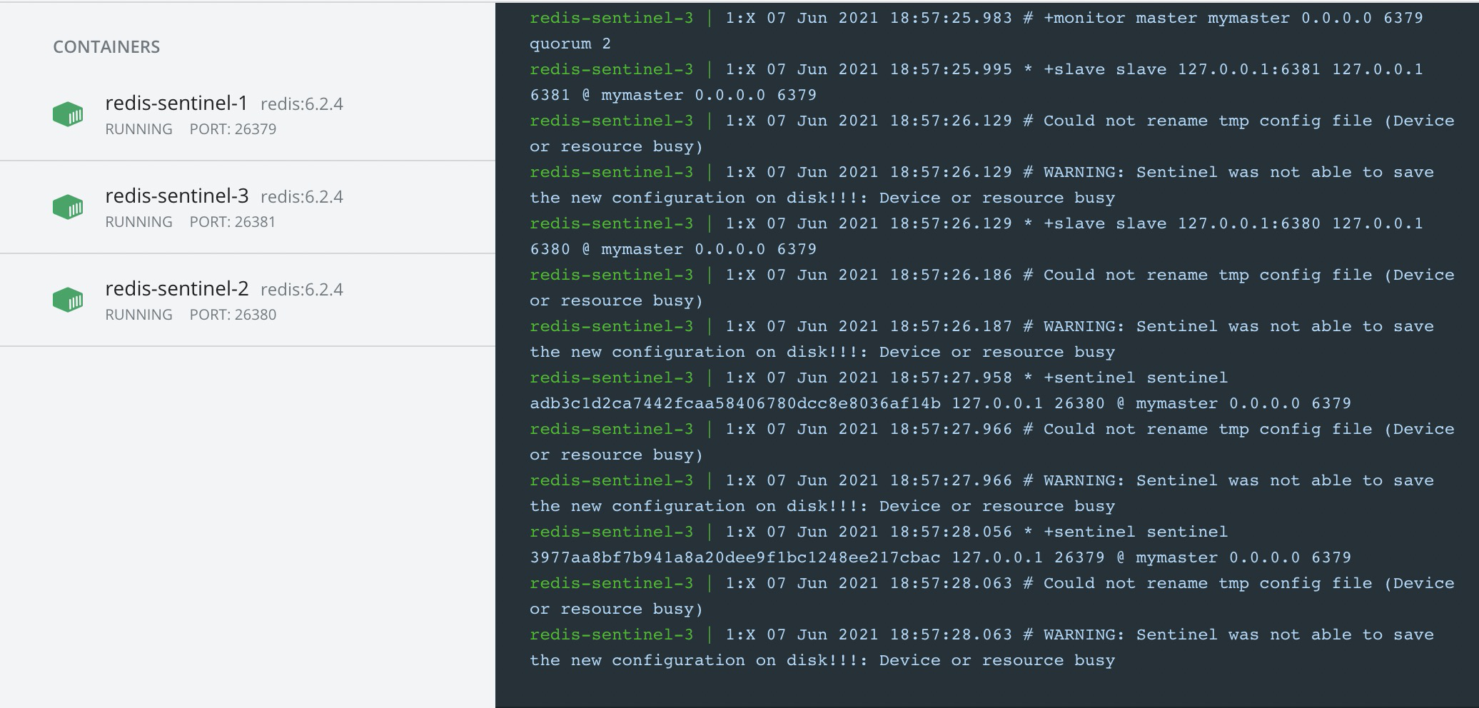 Error: All sentinels are unreachable. Retrying from scratch after 50ms. Last error: Connection ...