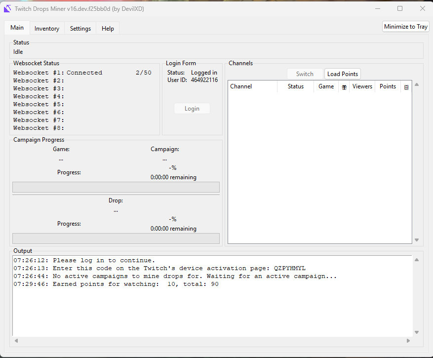 No active campaigns. · Issue #203 · DevilXD/TwitchDropsMiner · GitHub