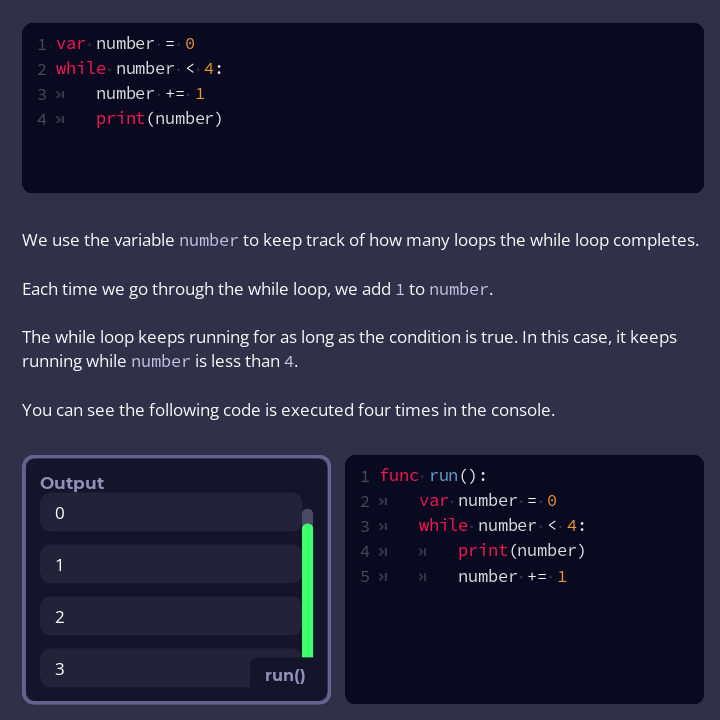 Lesson 17, two examples, increment before print in one, print before increment in the other ...